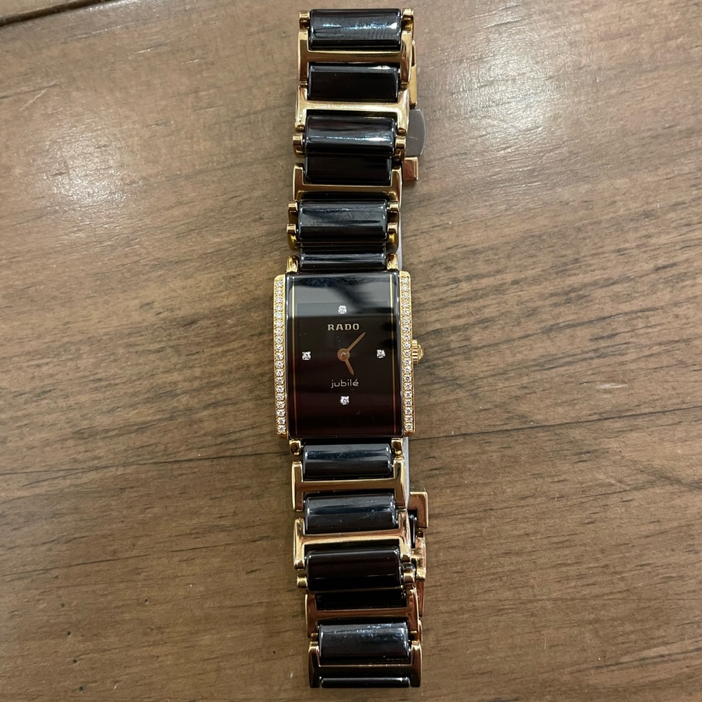 Rado Jubile Black And Gold Watch With Diamonds - Gem
